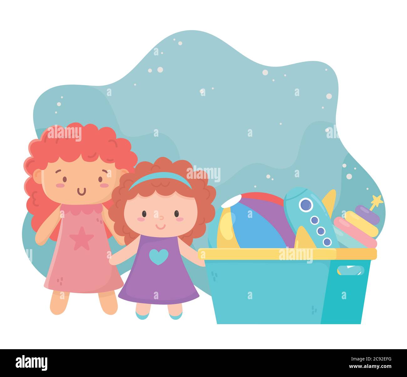kids toys doll bucket with ball plane object amusing cartoon vector ...