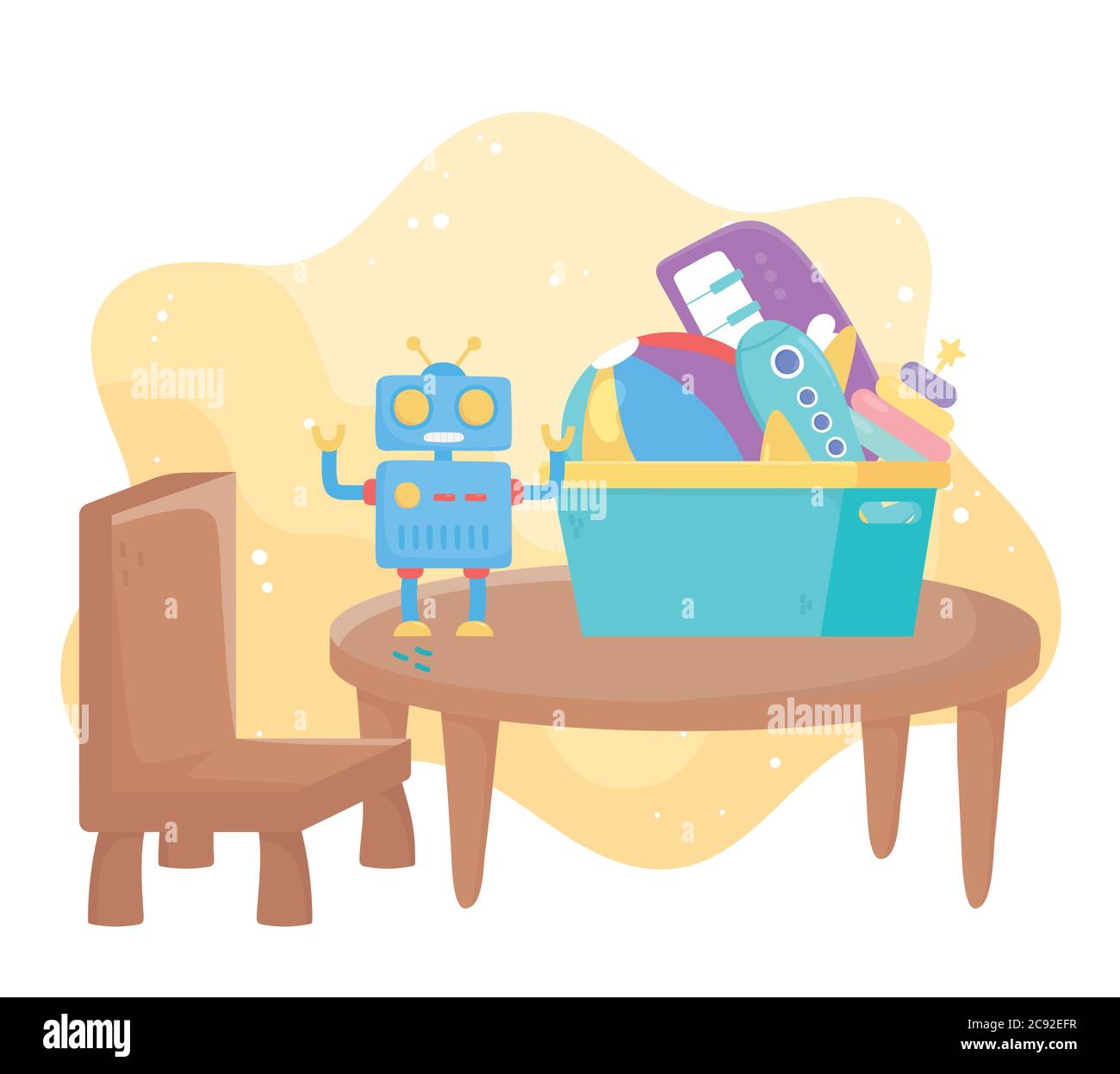 kids toys object amusing cartoon table chair with robot plane piano and ...
