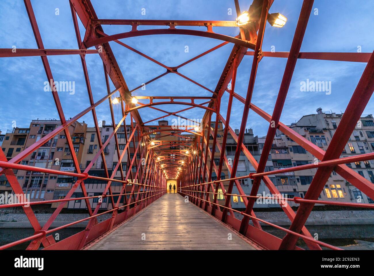 Eiffel Bridge (Pont de les Peixateries Velles), red iron bridge over ...