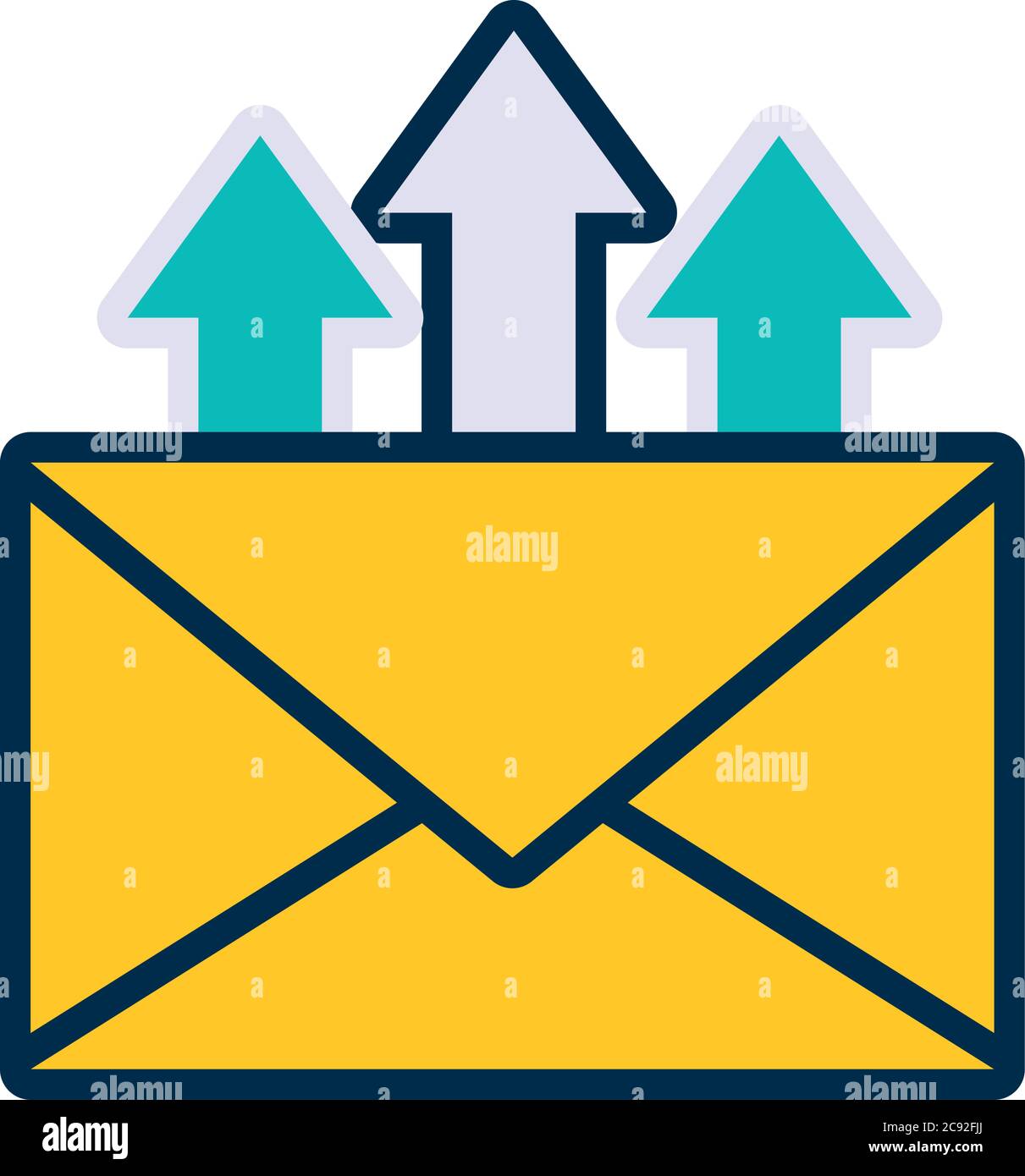 envelope with upload arrows over white background, line and fill style ...