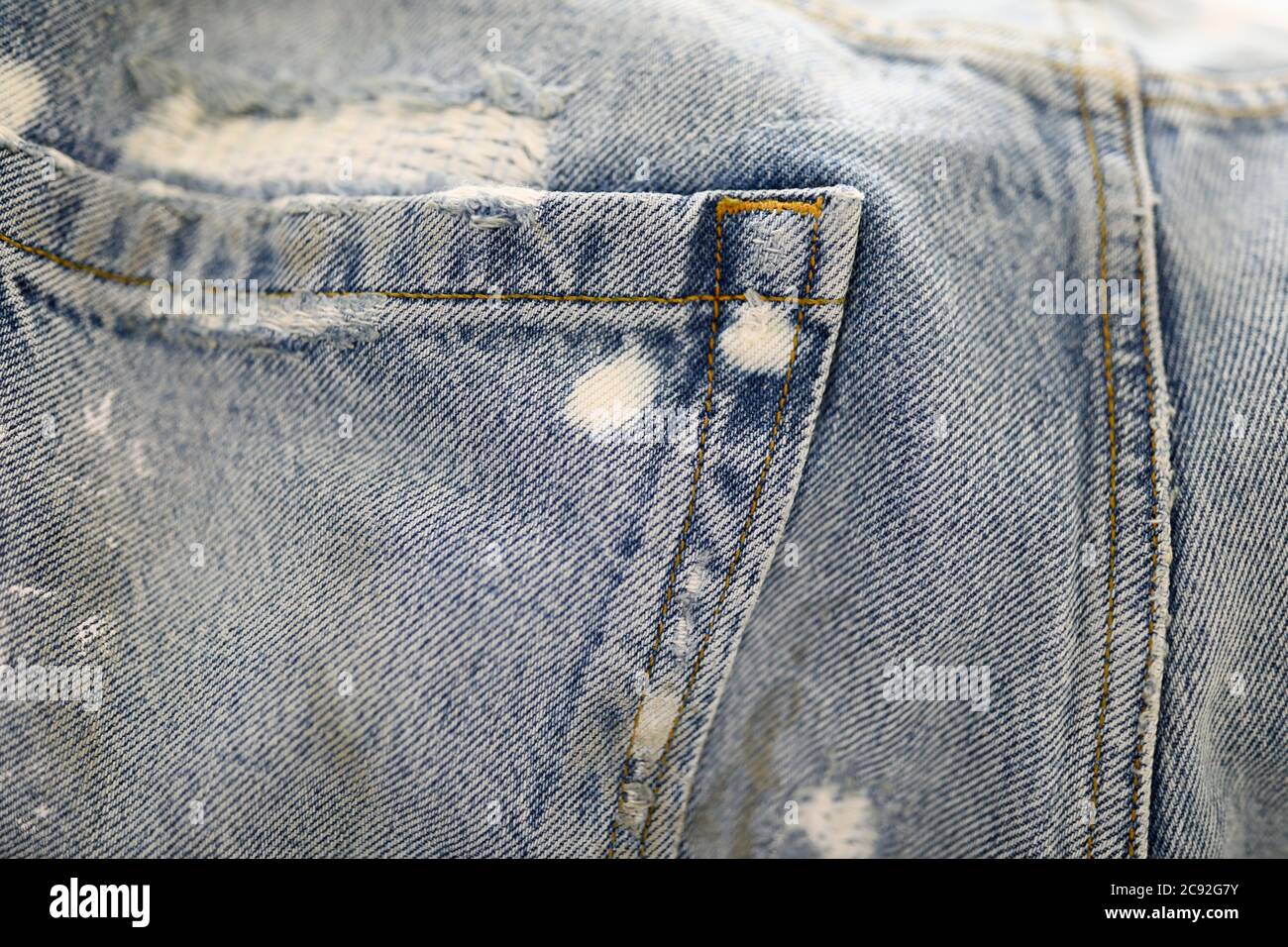 Denim back pocket and line seams closeup Stock Photo - Alamy