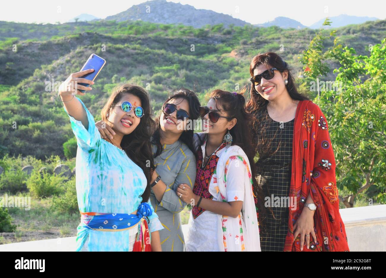 Beawar, Rajasthan, India, July 27, 2020: Young girls takes selfie at ...
