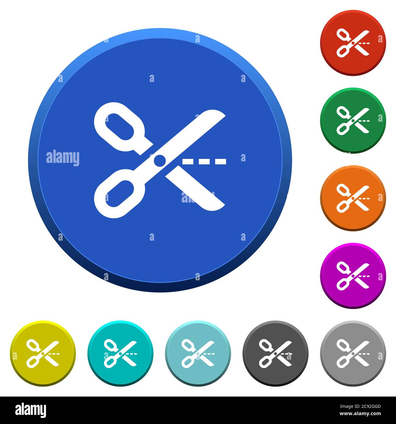 Cut out round color beveled buttons with smooth surfaces and flat white ...