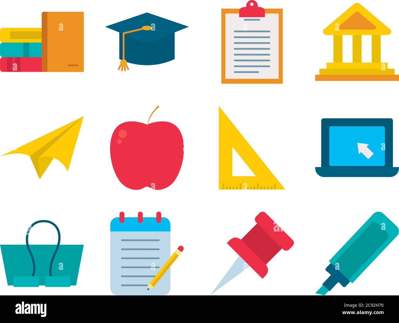School flat style icon set design, Education class lesson and knowledge ...