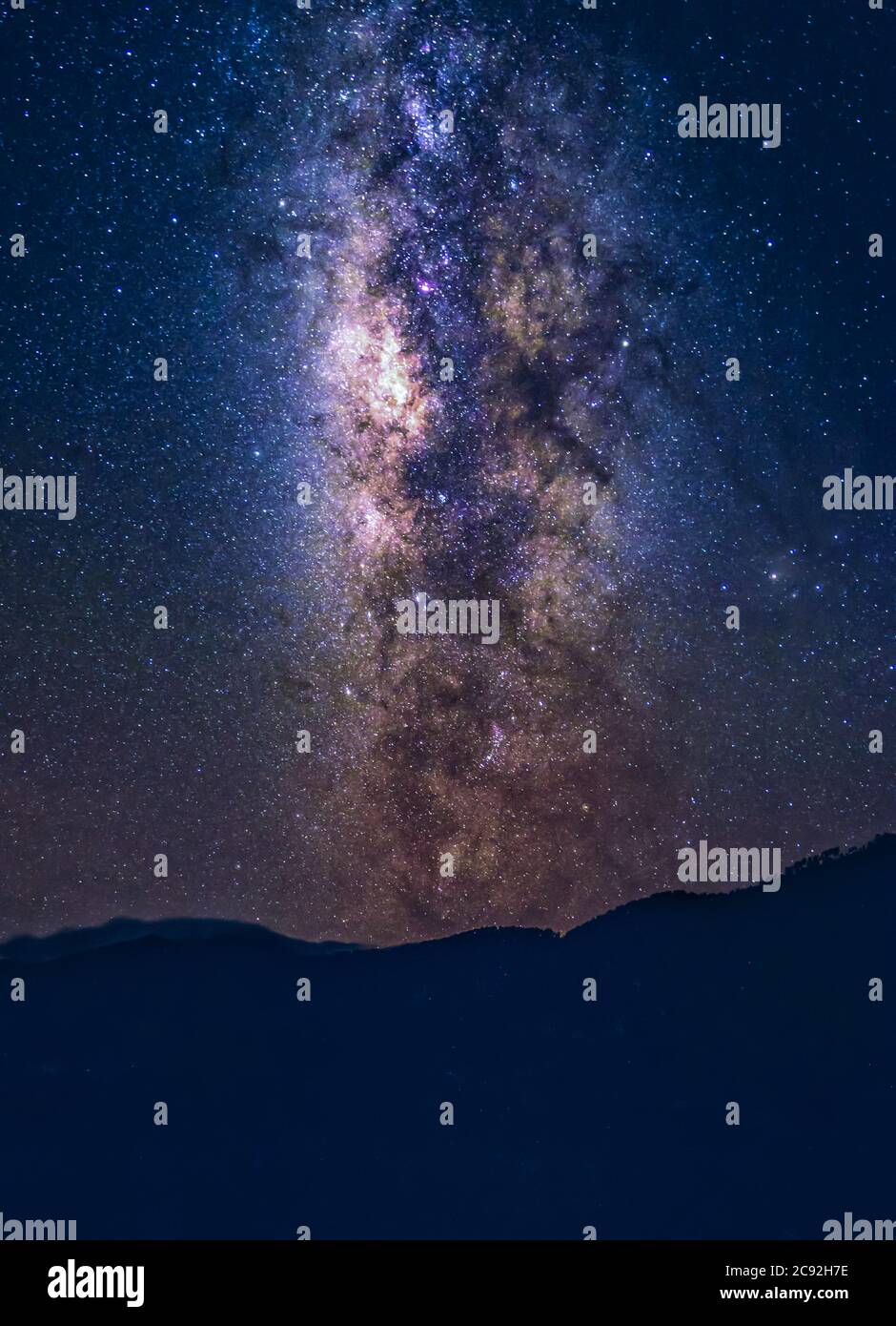 Landscape with Milky way galaxy over mountain. Night sky with stars ...
