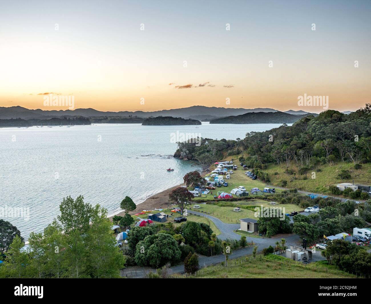 looking over the Department of Conservation Puriri Bay campground in ...