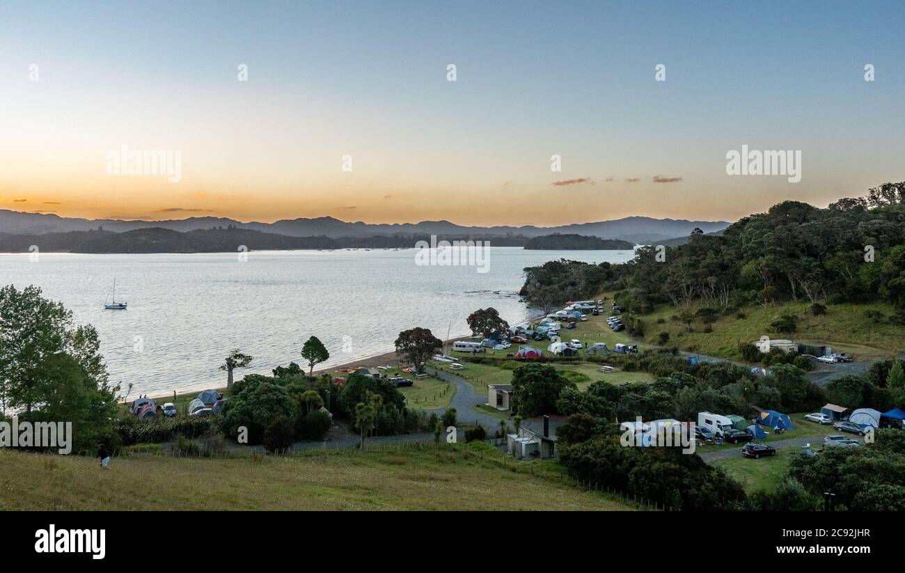 looking over the Department of Conservation Puriri Bay campground in ...