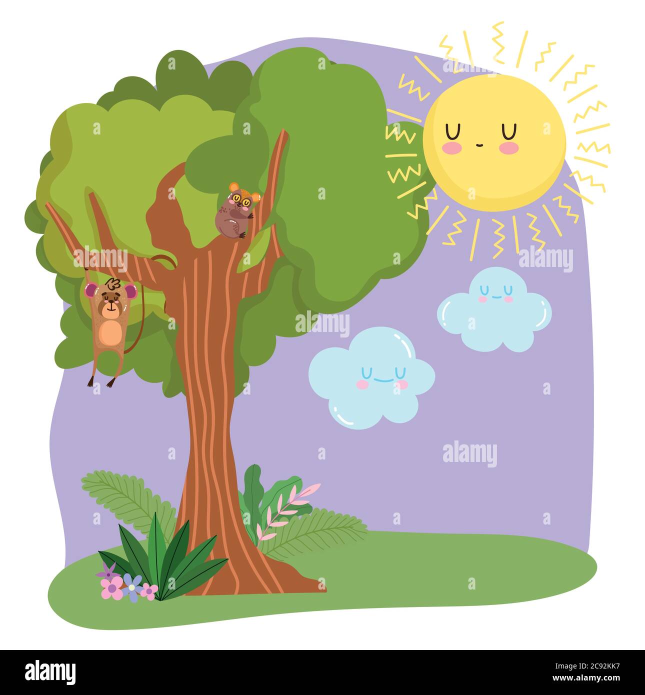 Cute Cartoon Monkey Hanging From A Tree