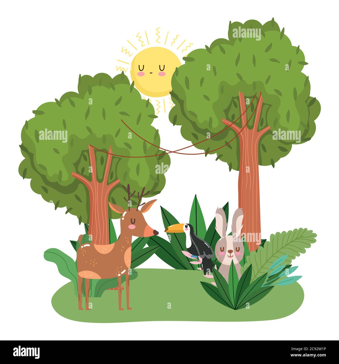 cute animals reindeer toucan and rabbit grass forest nature wild ...