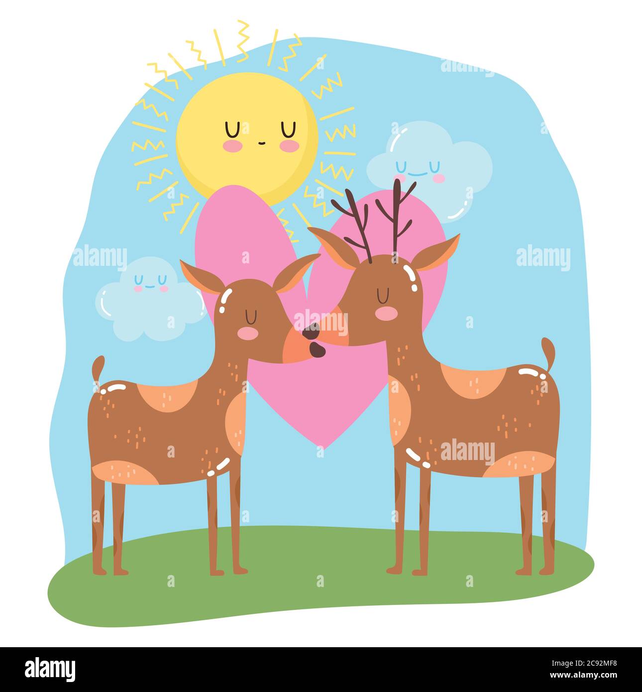 cute animals couple reindeer heart love adorable wild cartoon vector ...