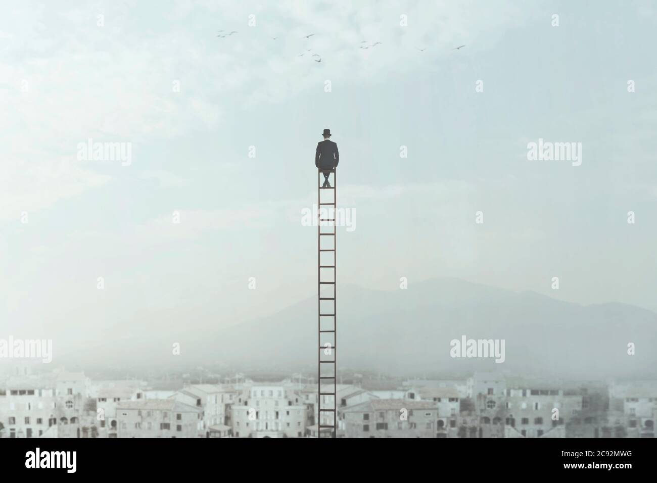 Man on ladder from behind hi-res stock photography and images - Alamy