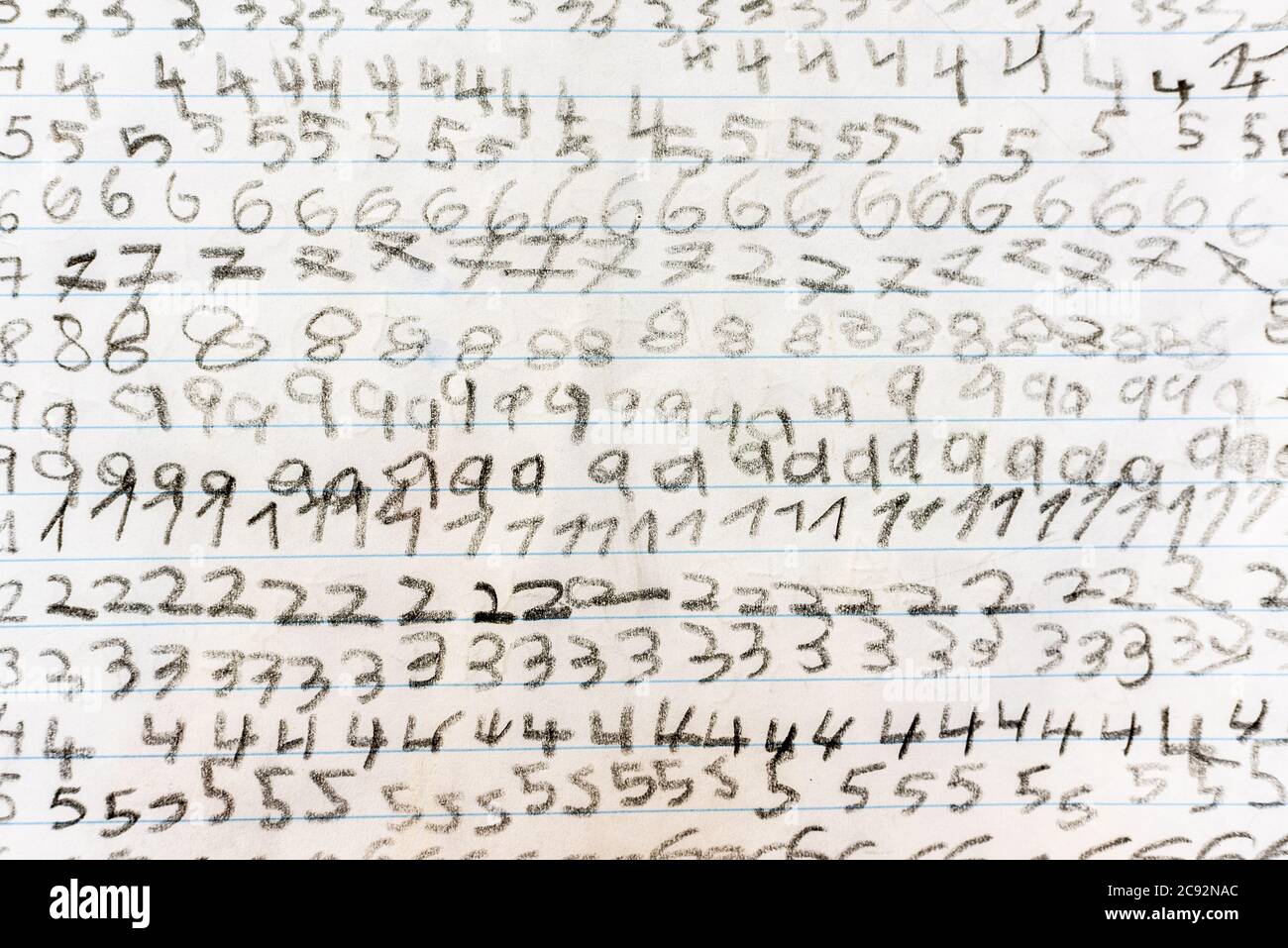 Homework of a primary school child repeating the numbers with a ...