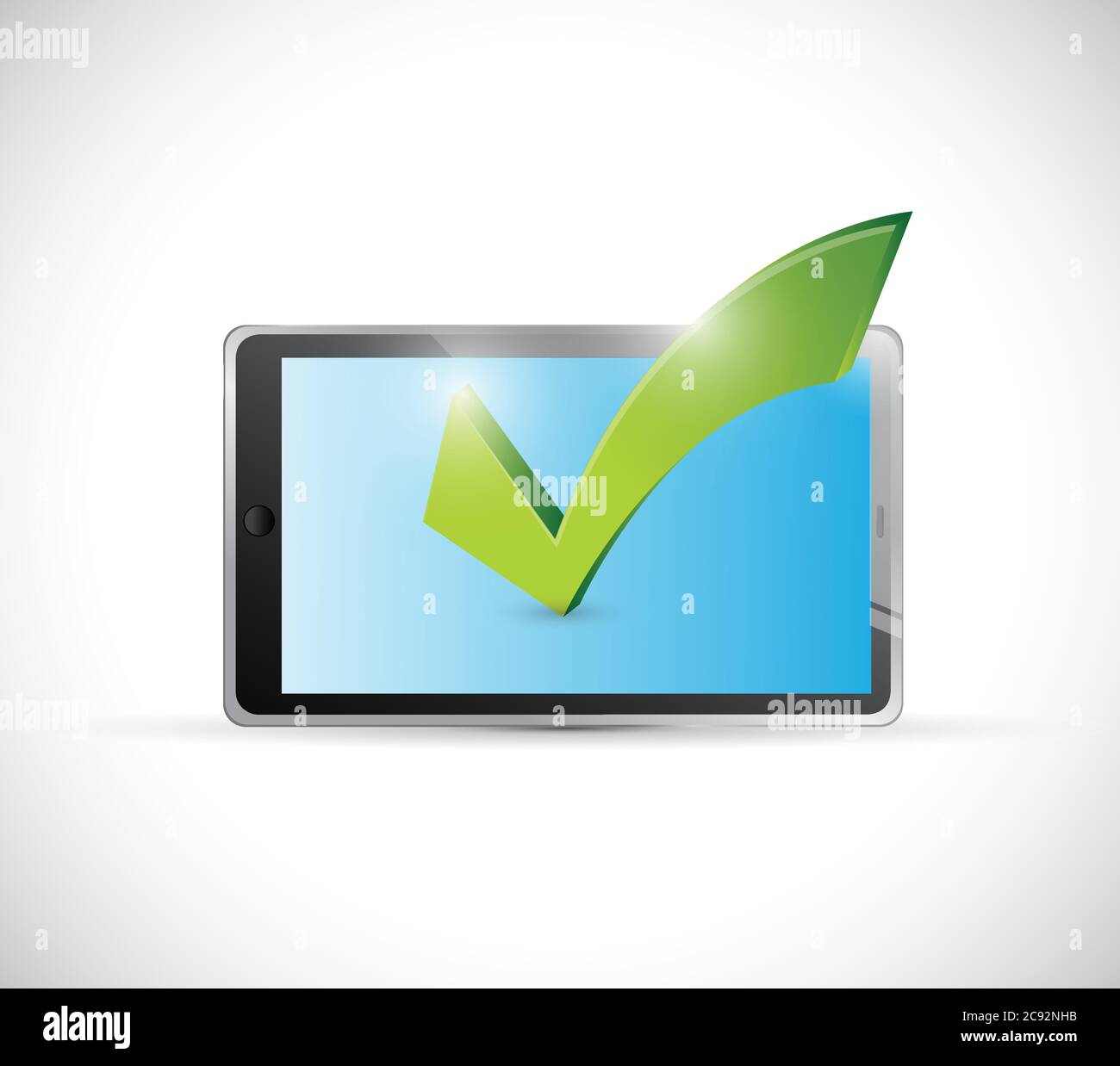 Tablet and a green check mark illustration design over a white ...