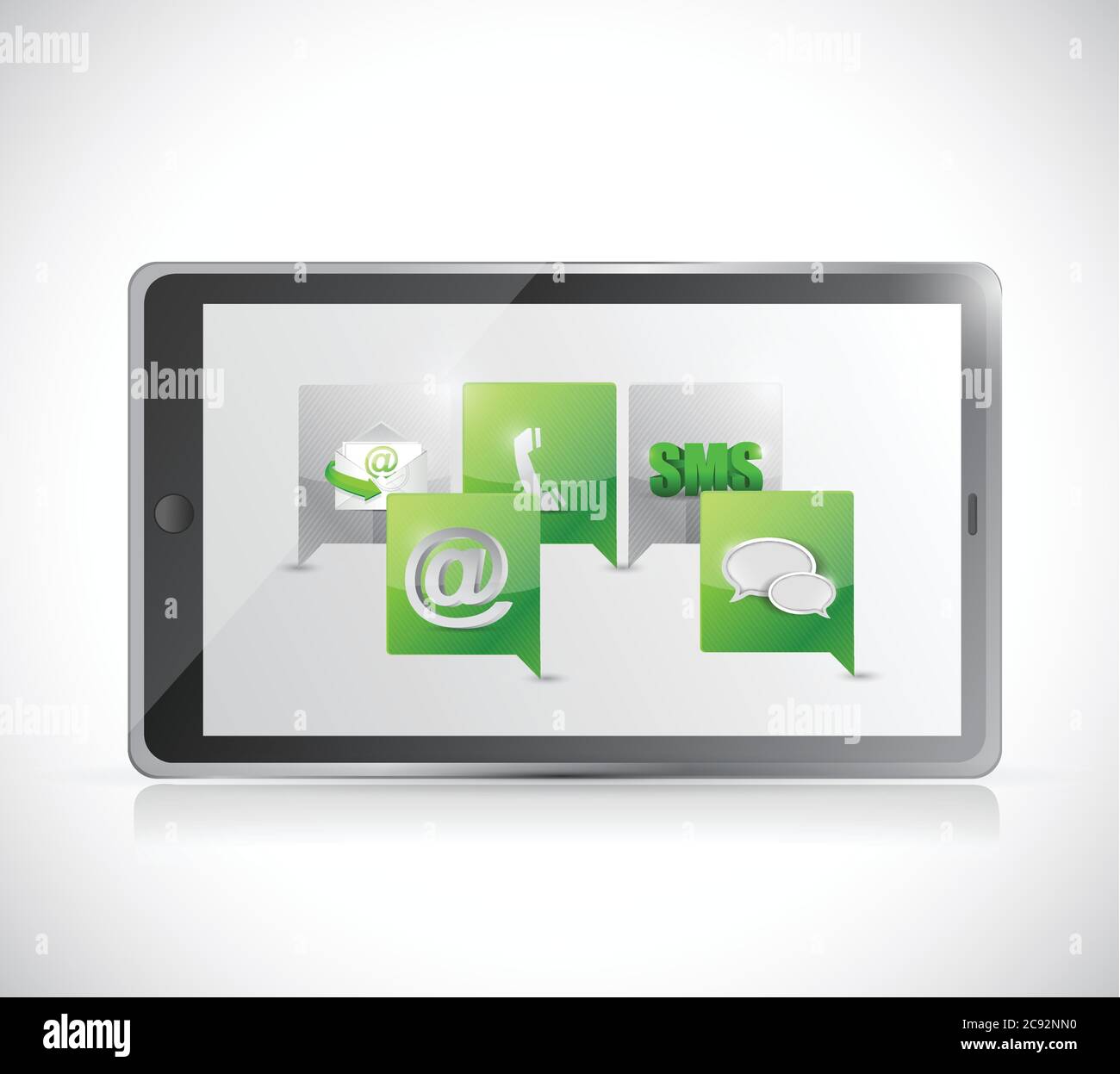 Tablet communication. contact us illustration design over a white ...