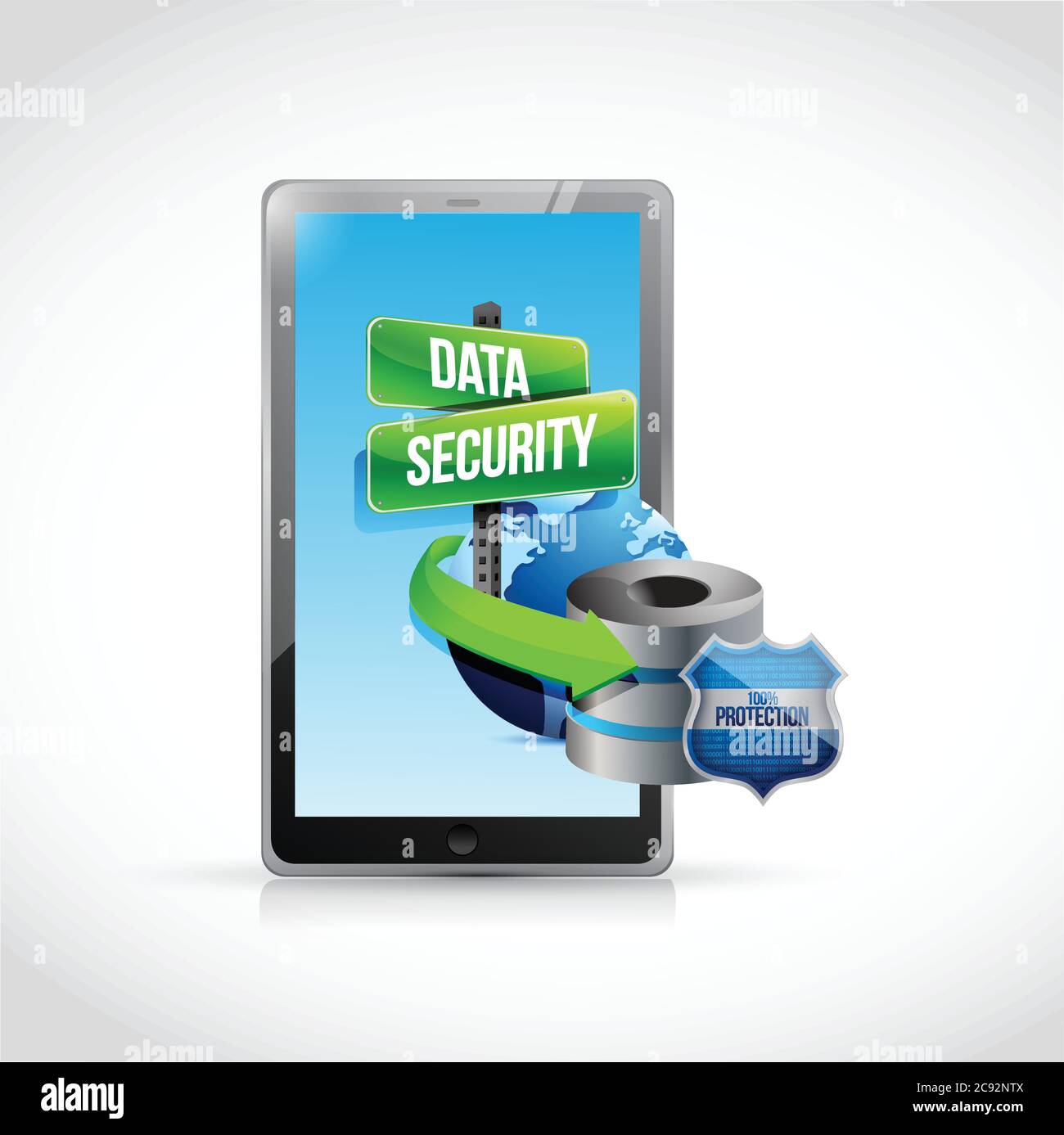 Tablet and a data security server and shield illustration design over a ...