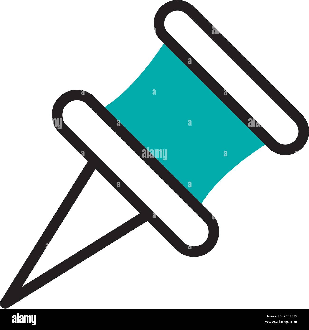 paper pin icon over white background, half line half color style ...