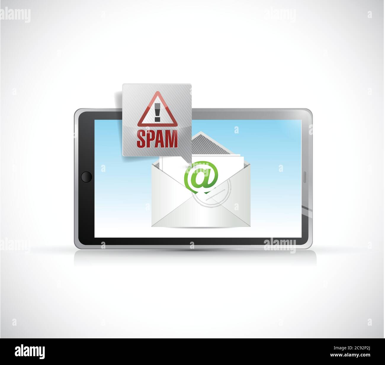 Tablet spam email envelope illustration design over a white background ...