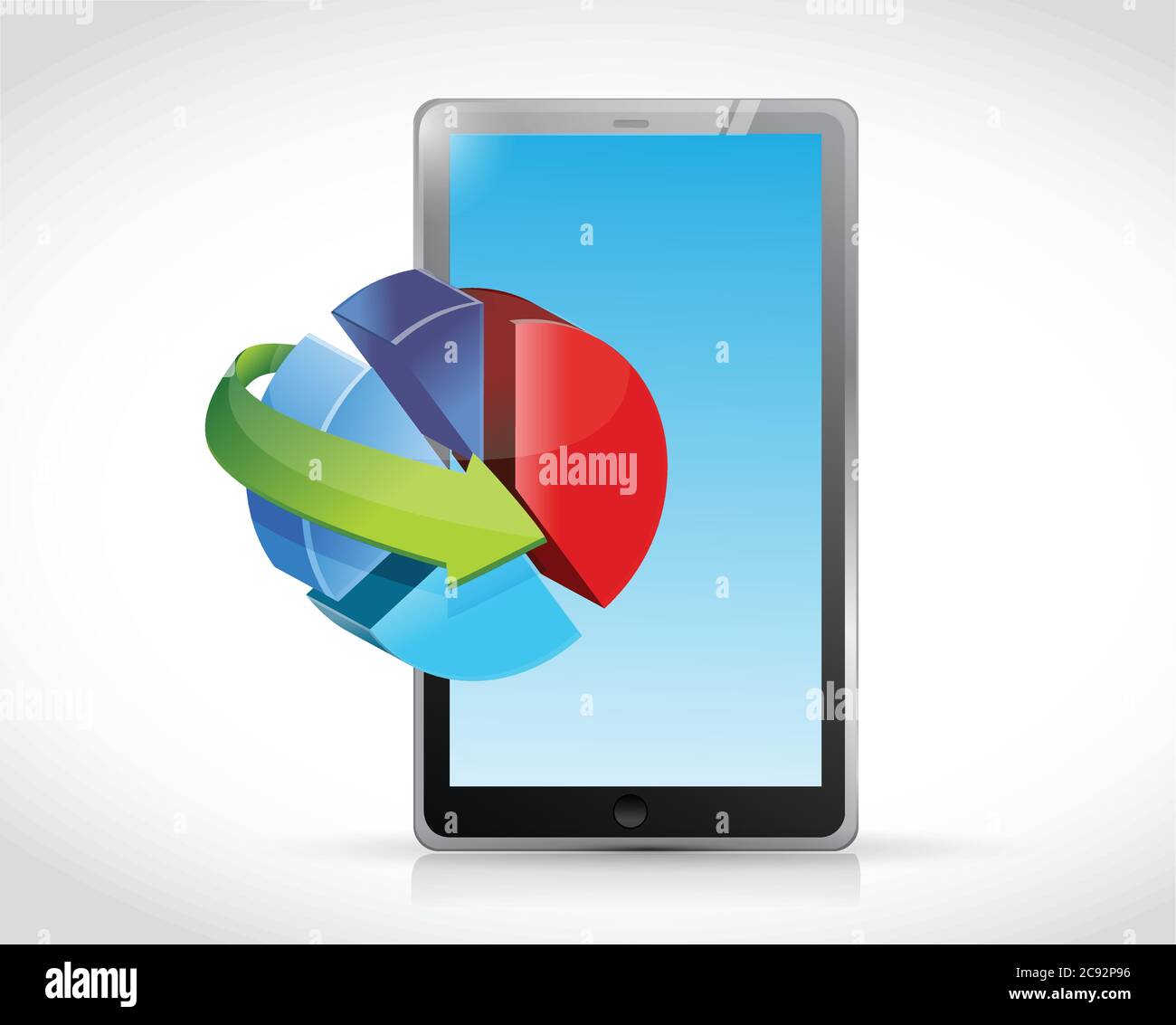 Tablet and pie chart illustration design over a white background Stock ...