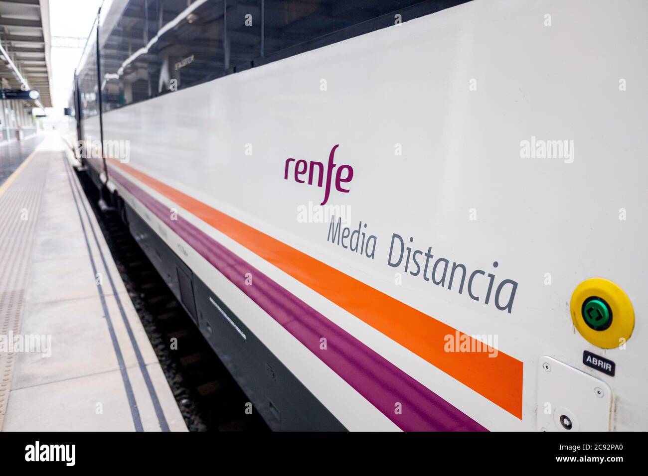 Valencia, Spain - July 8, 2020: Medium distance train of the Spanish ...