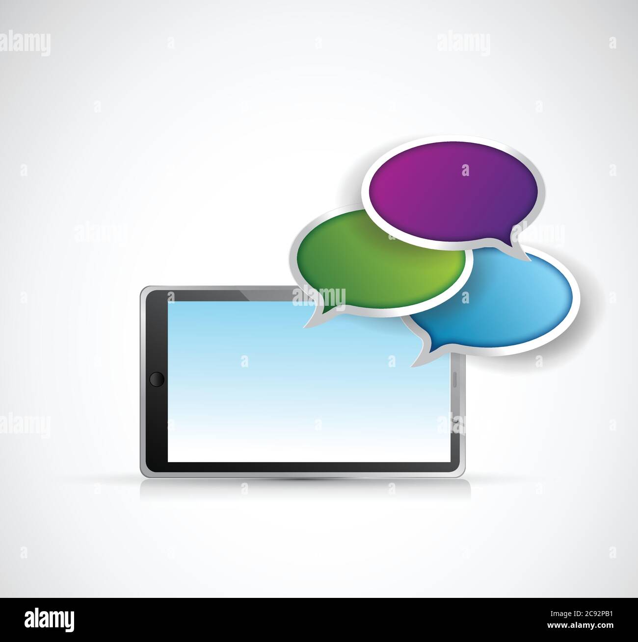 Tablet and communication illustration design over a white background ...