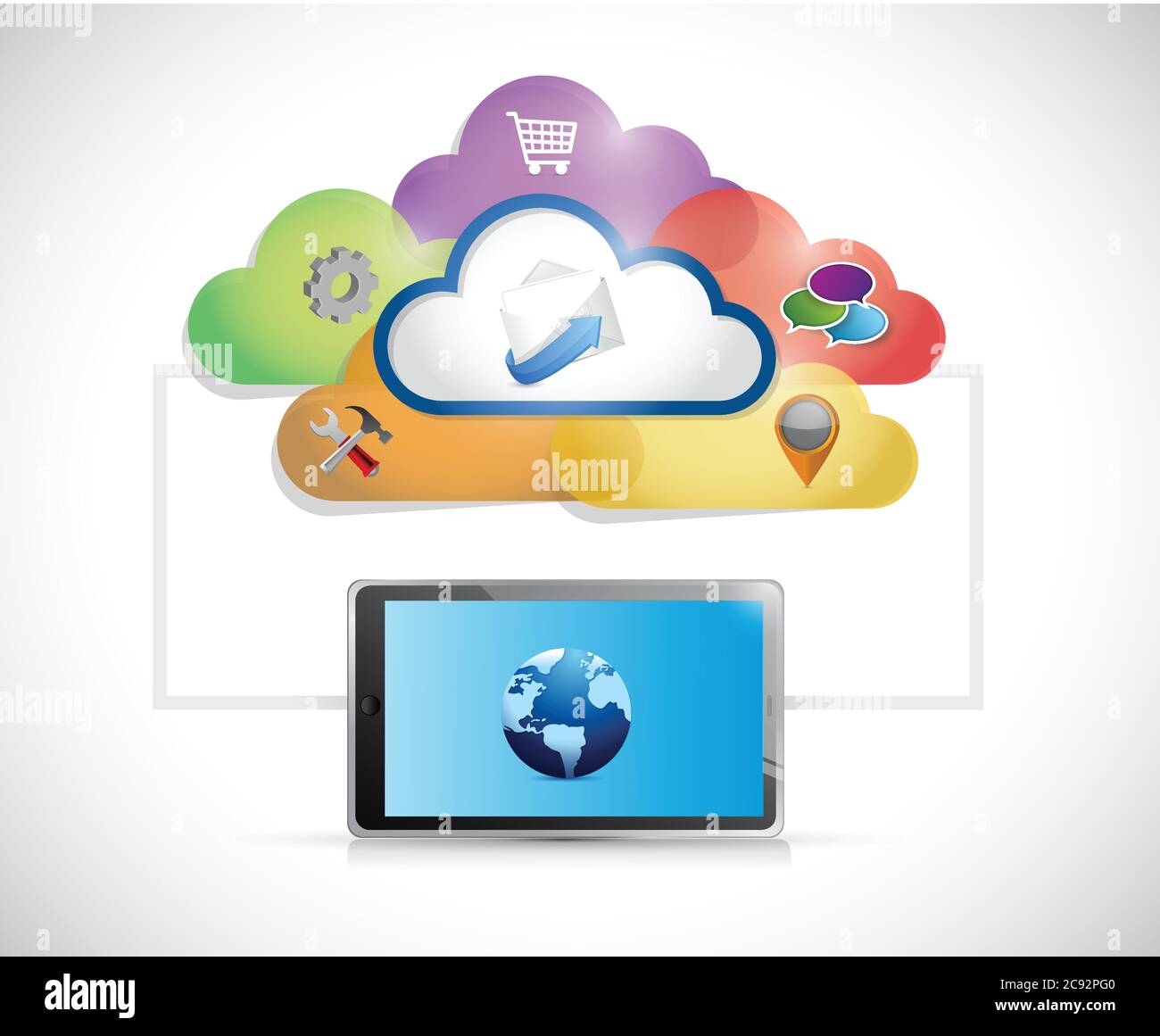 Tablet computer network connection communication illustration design ...