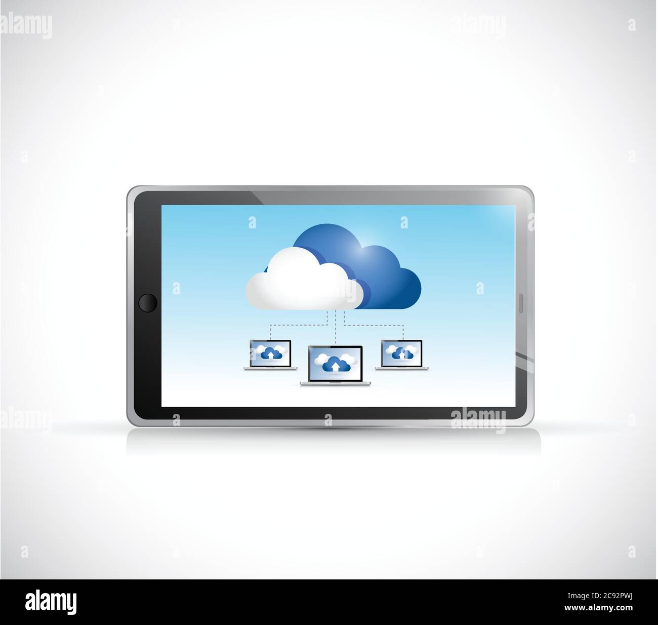 Tablet computer and cloud computing connection illustration design over ...
