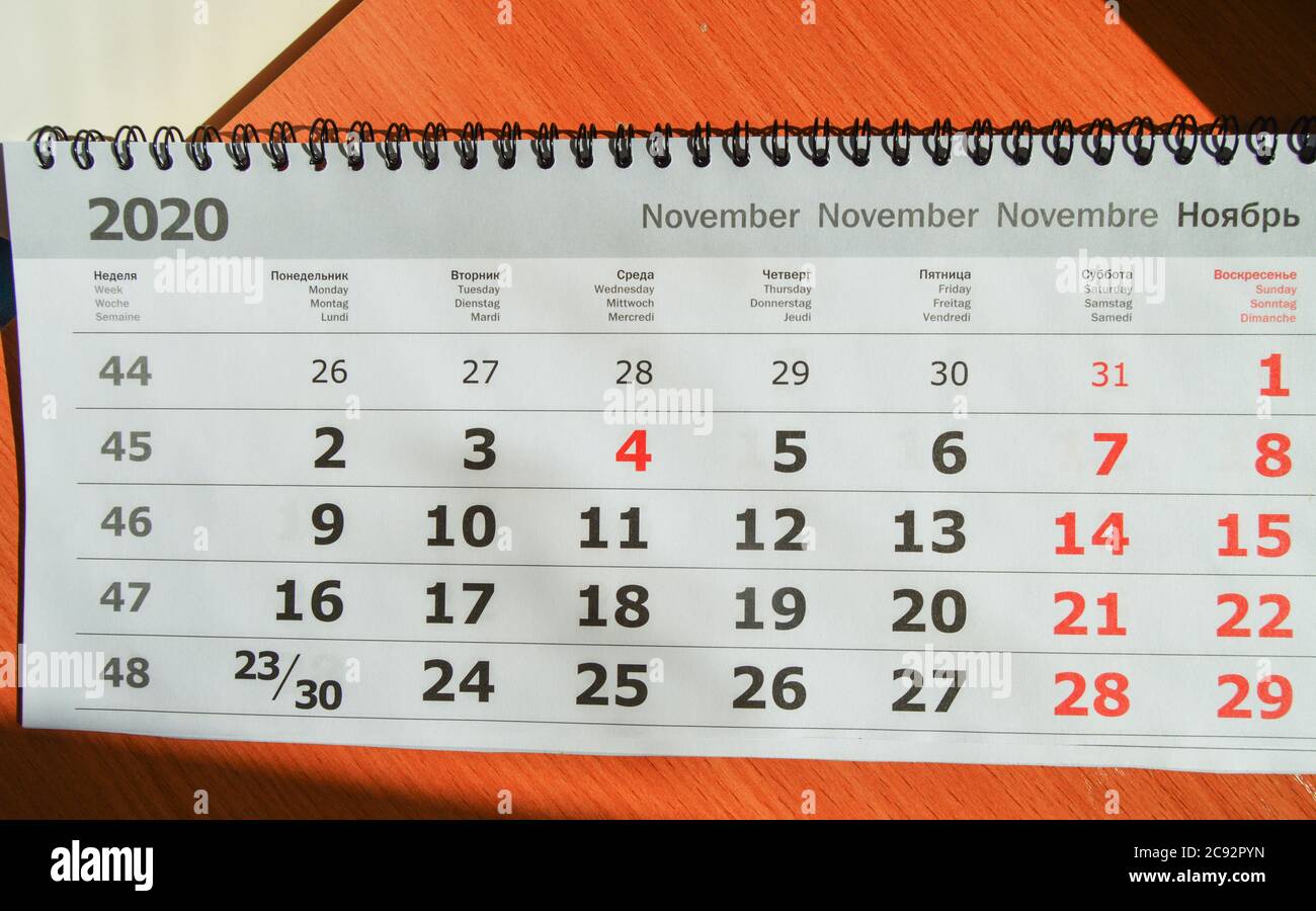 November 2020 wall calendar planner, business projects, paper ...