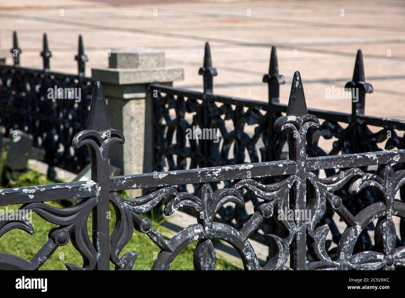 The old forged fence of black color, dirty protection nobody Stock ...