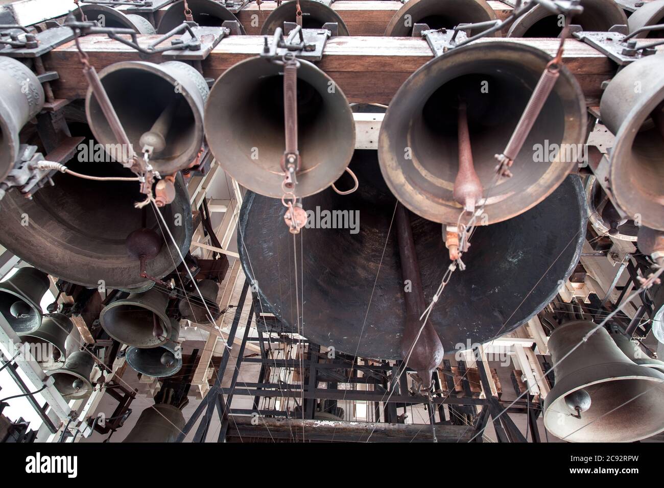 church bell tower view of the bell from below, automatically an ...