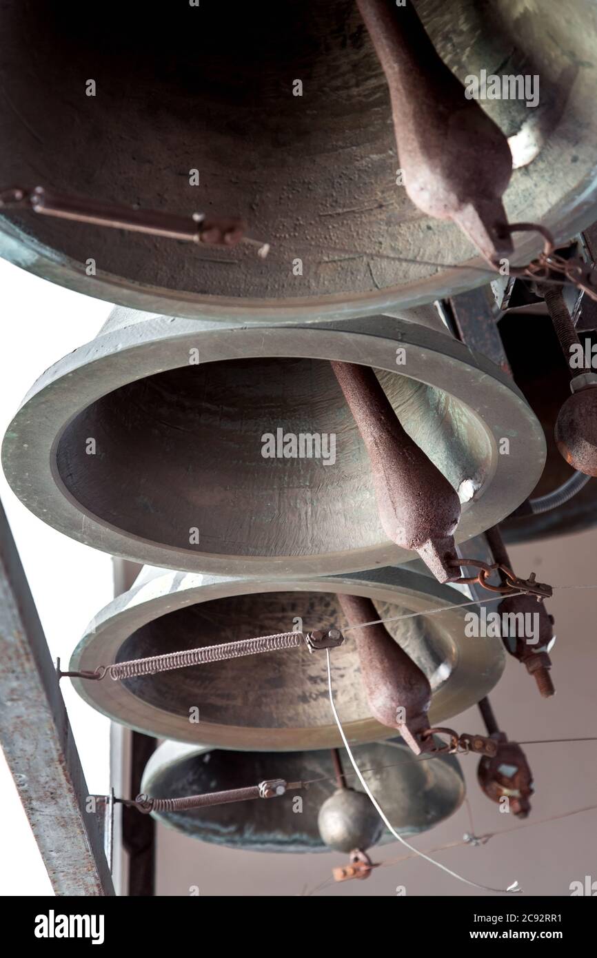 church bell close-up view from below, automatically electronic bell ...