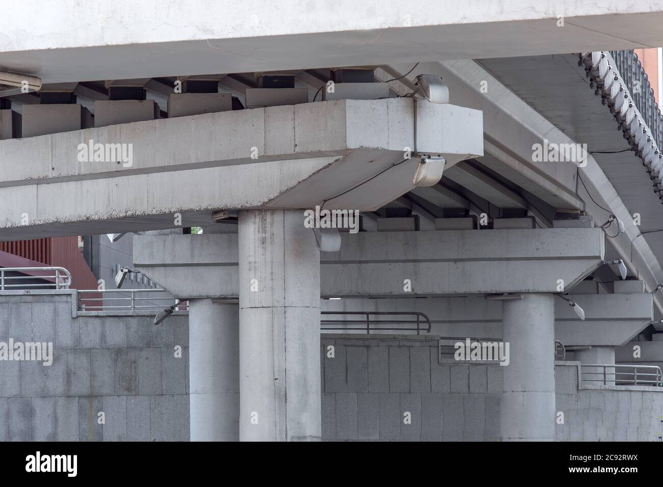 Monolithic pillars of the bridge, columns supporting span Stock Photo ...