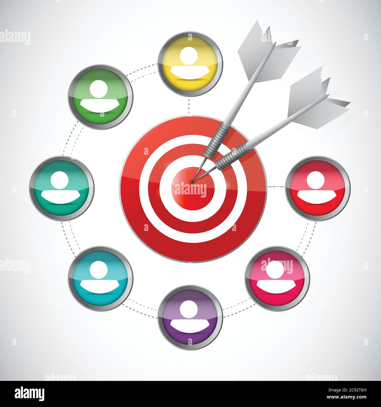 People network around a target. illustration design over a white ...