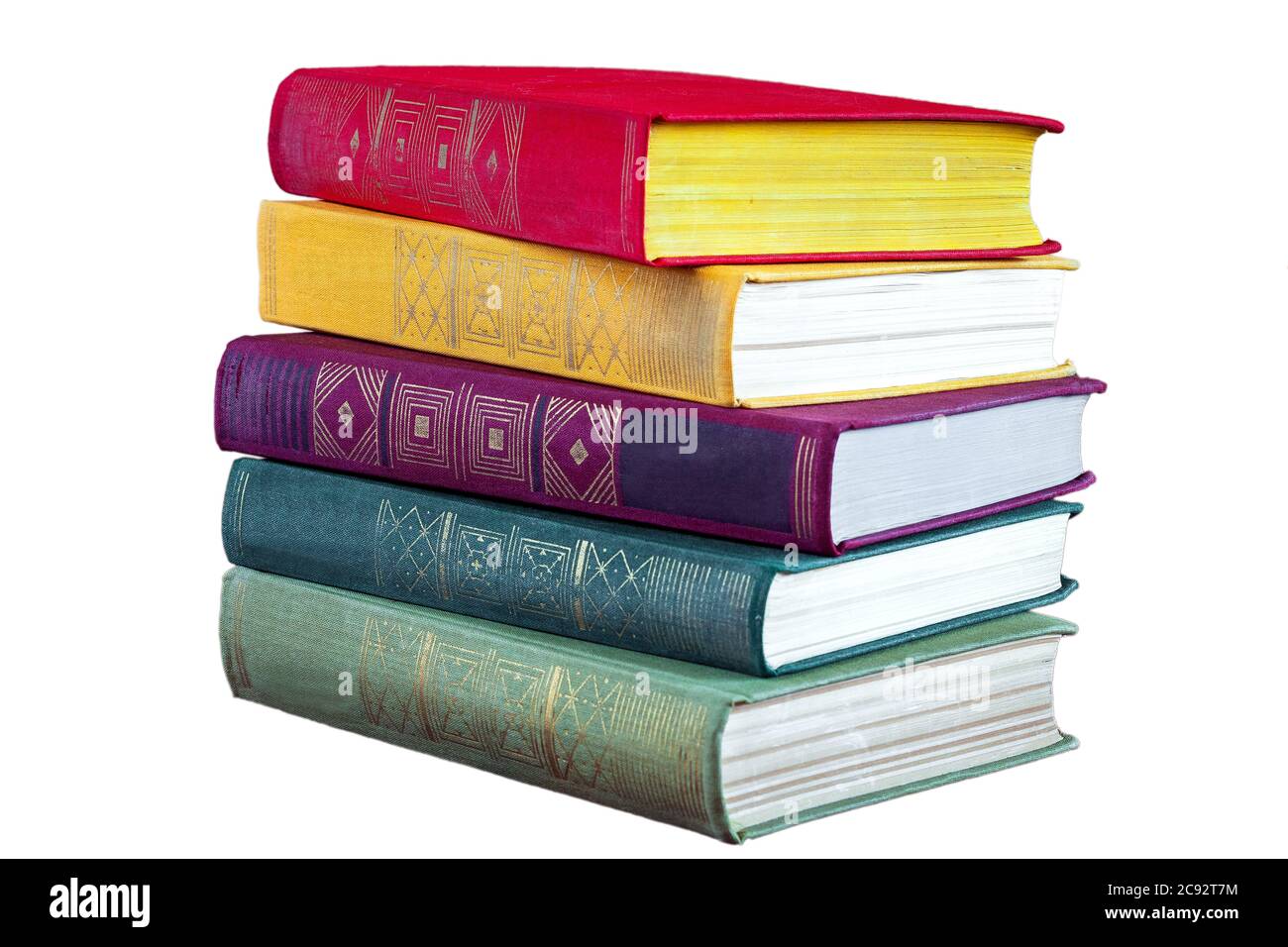 old books on a white background, textbooks in a color firm cover Stock ...