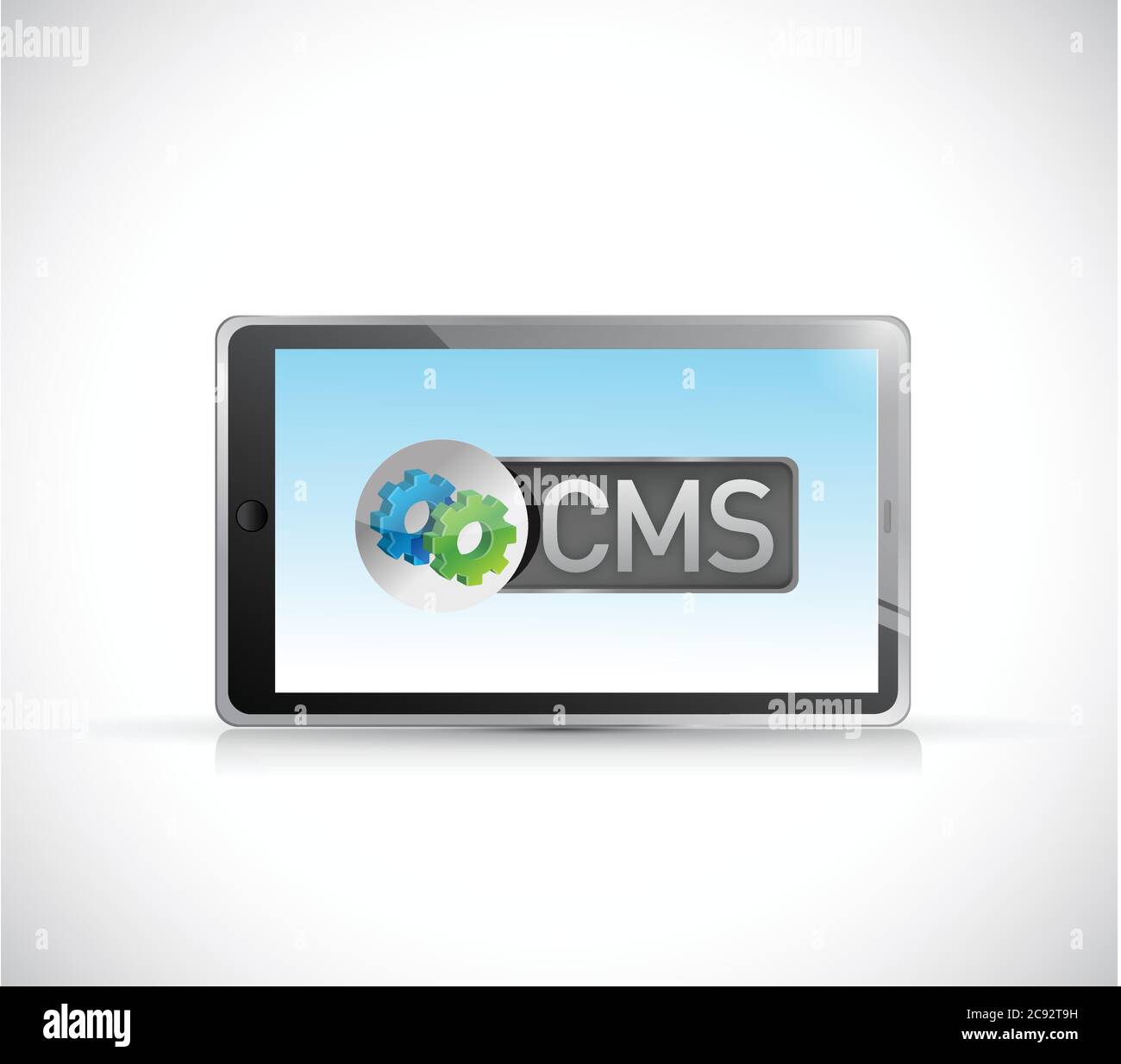 Tablet and cms message illustration design over a white background ...