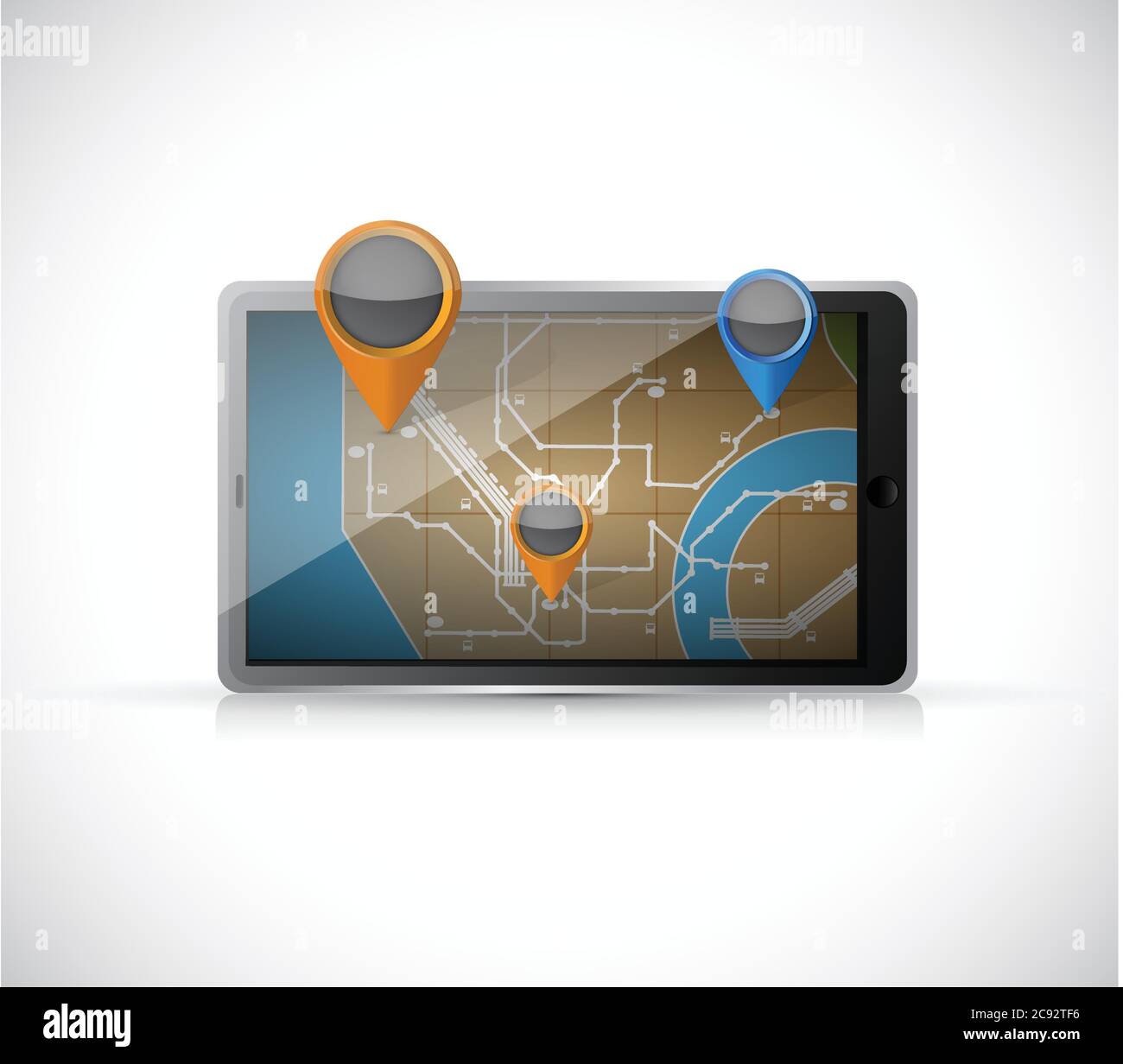 Gps map on a tablet. illustration design over a white background Stock ...