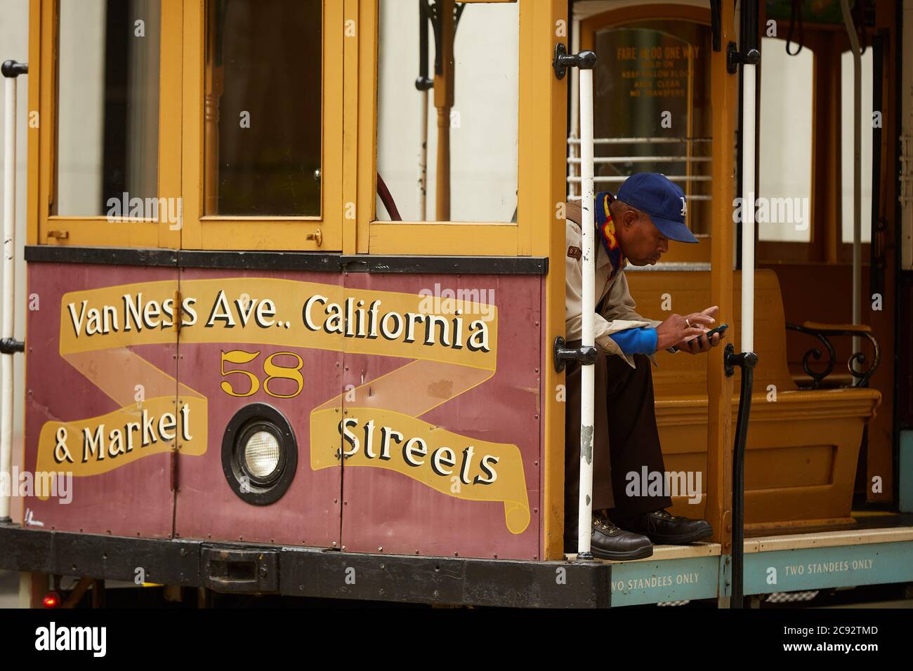 A San Francisco Cable Car Brake Man Takes A Break. California Street ...