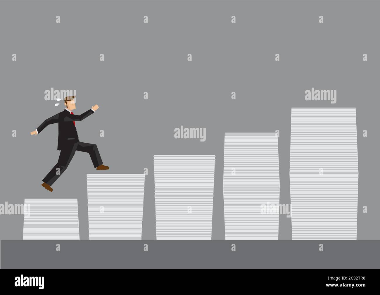 Cartoon business man running on stacks of documents. Creative cartoon ...