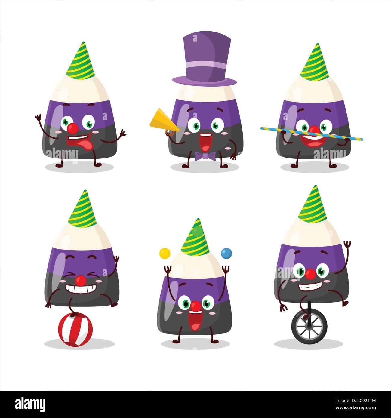 Cartoon character of blue candy corn with various circus shows Stock ...