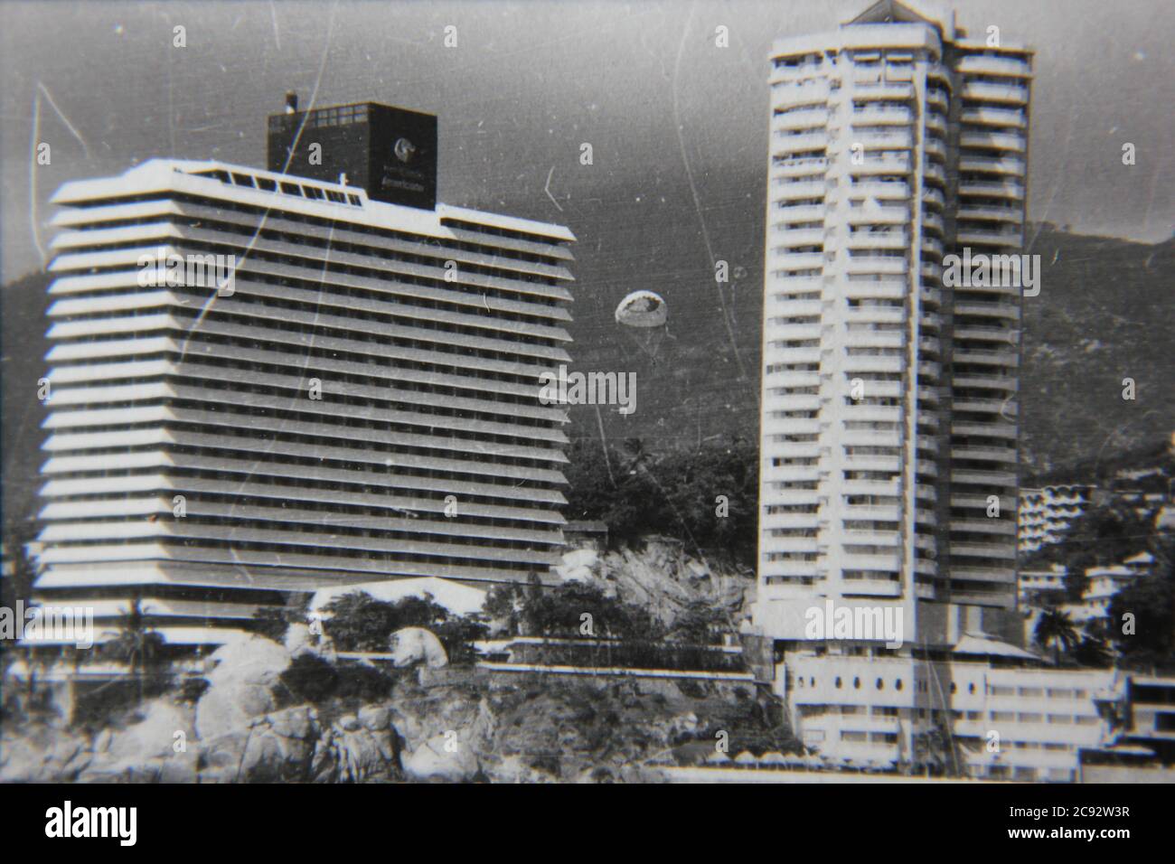 Fine 1970s vintage black and white photography of high rise condo ...