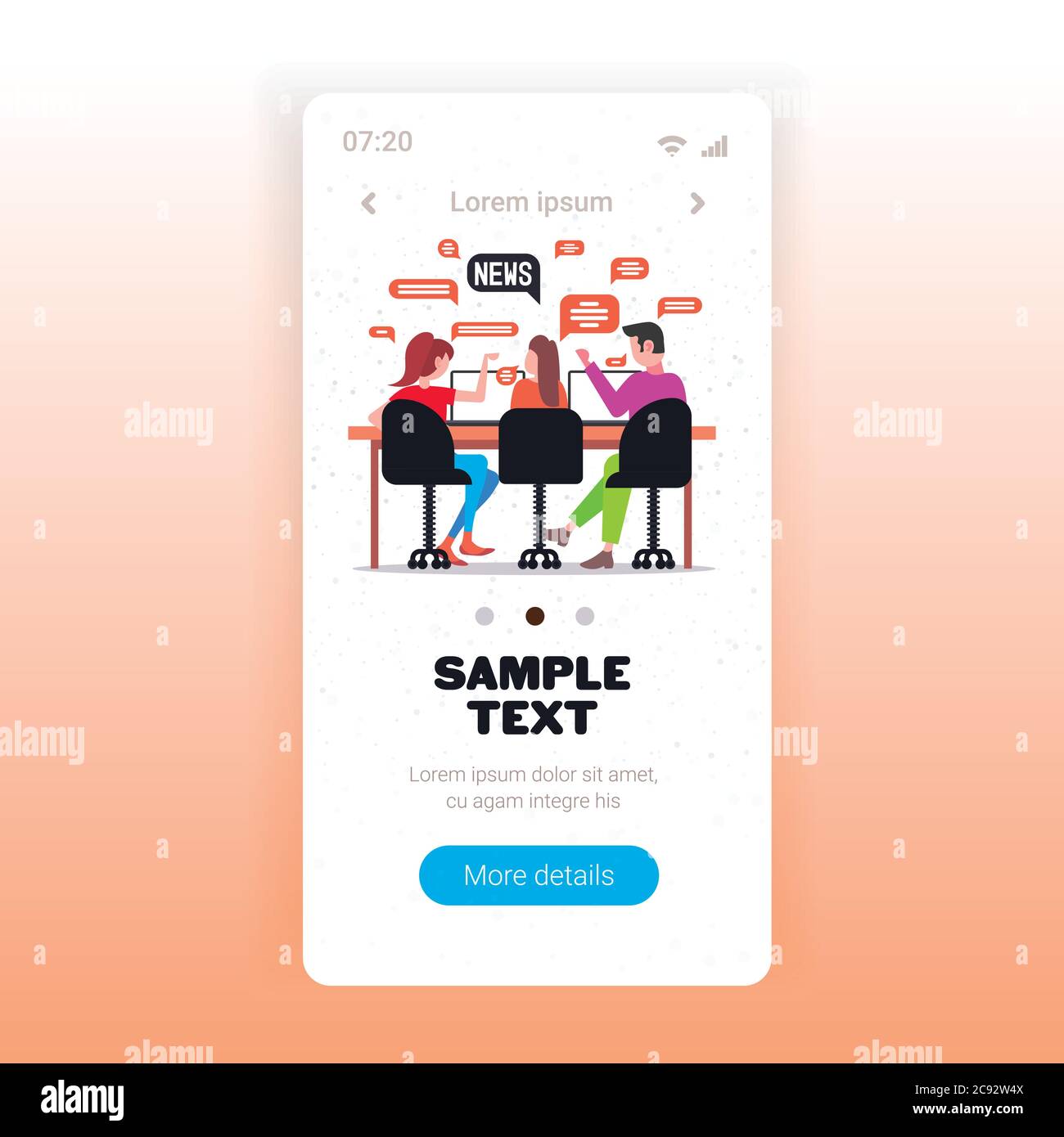 businesspeople using laptops discussing business news chat bubble ...