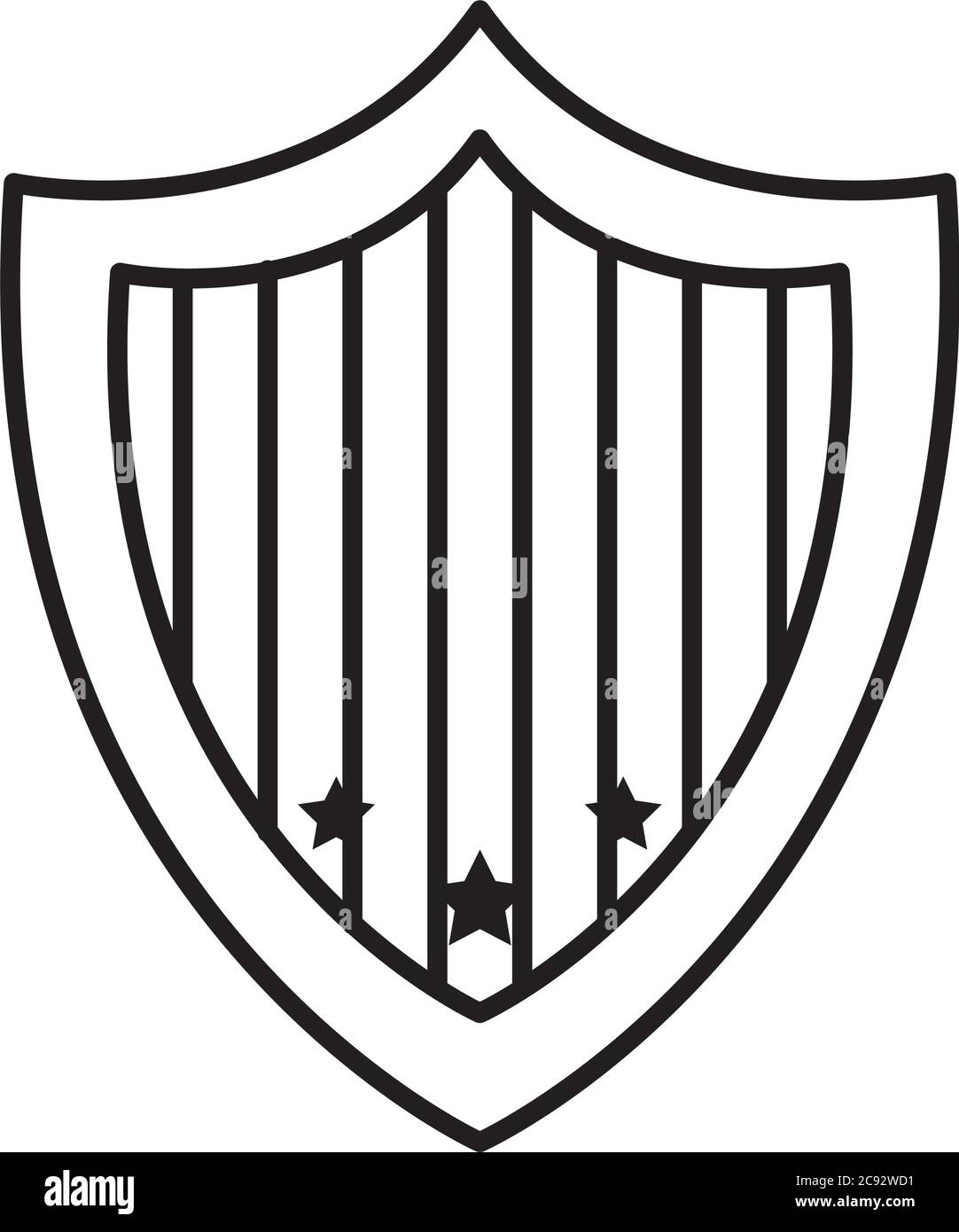 striped shield with decorative stars over white background, line style ...