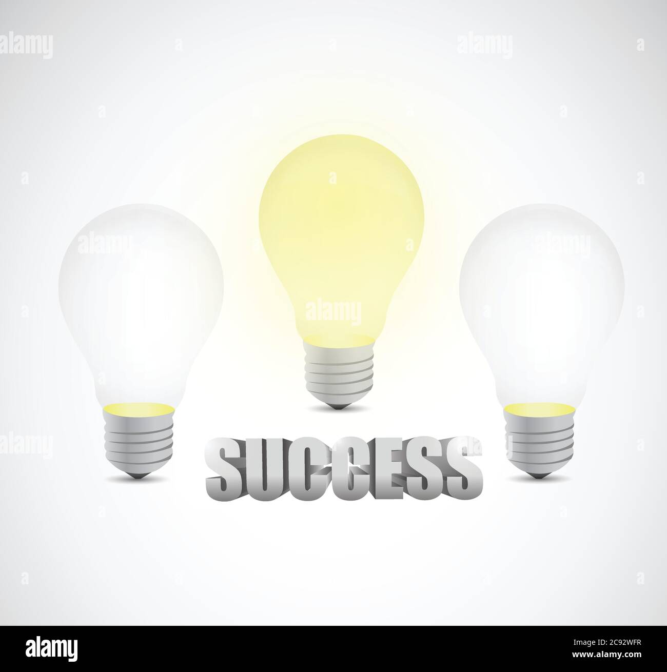 Success text around light bulbs illustration design over a white ...