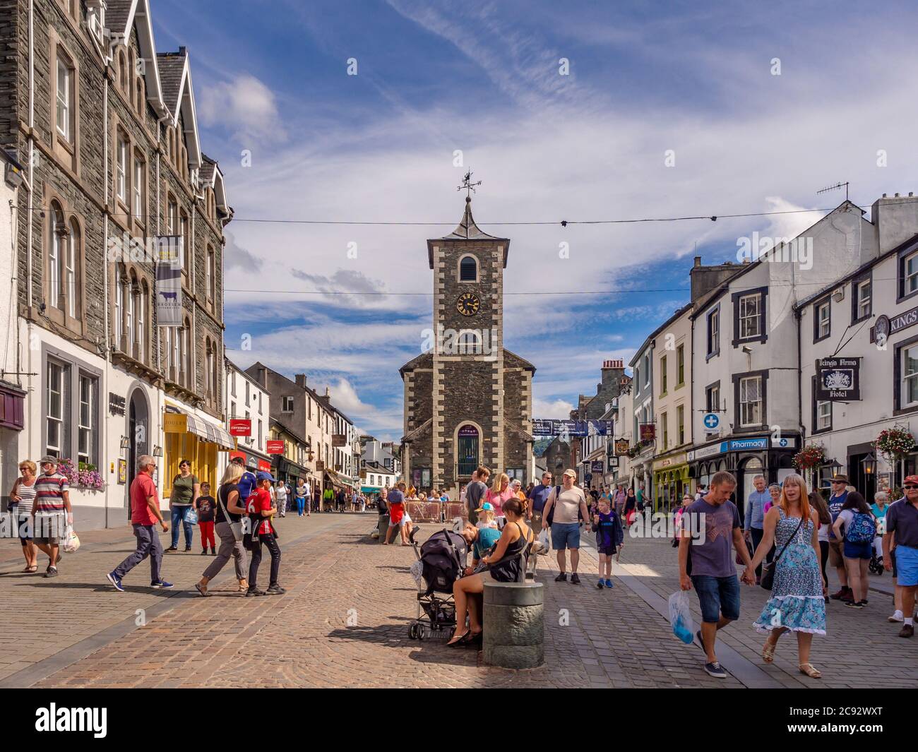 Keswick Town Centre with clocktower, Cumbria, UK Stock Photo - Alamy