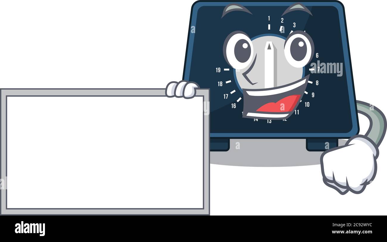 Cartoon character design of kitchen timer holding a board Stock Vector ...