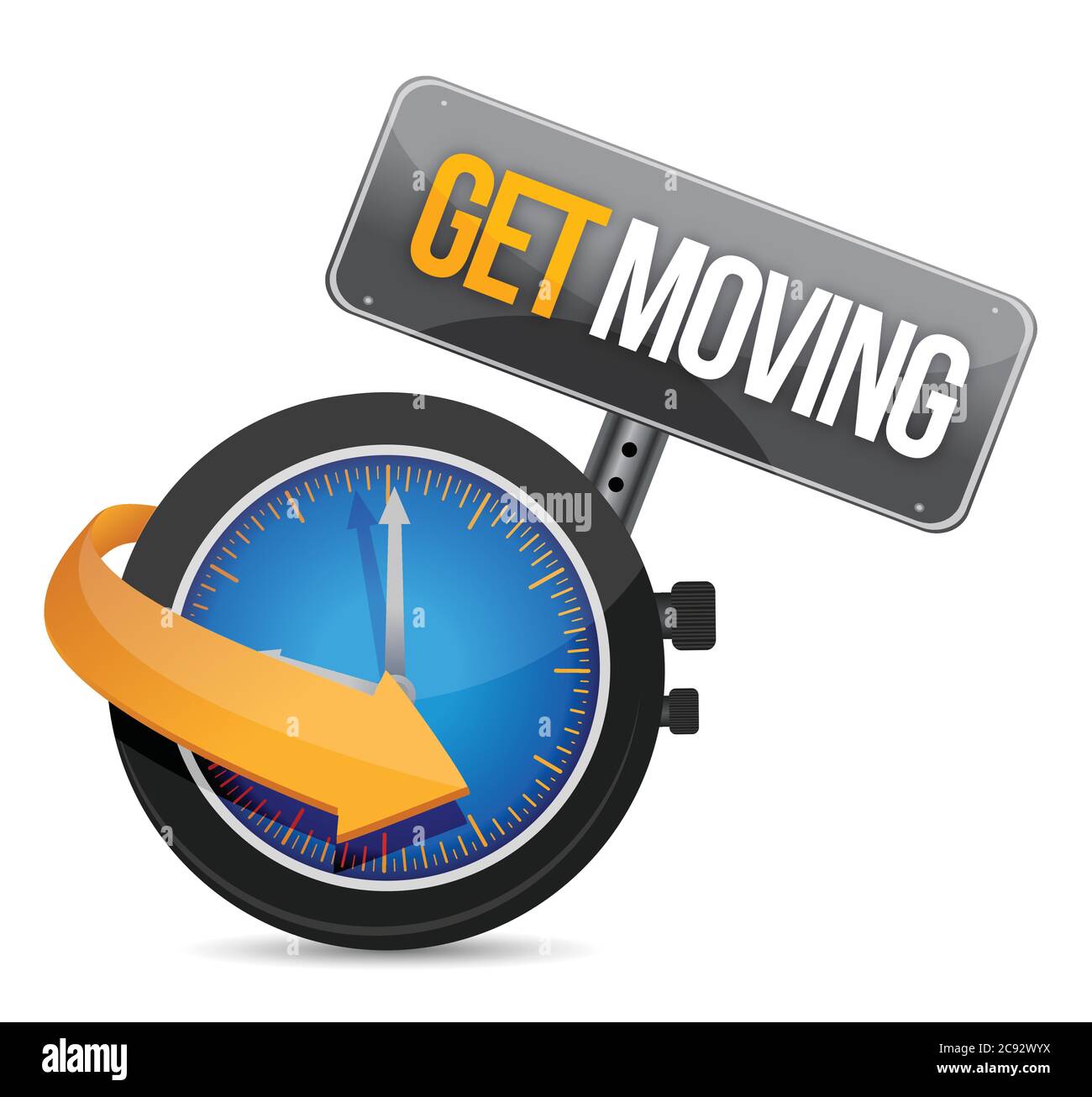 Get moving watch sign illustration design over a white background Stock ...