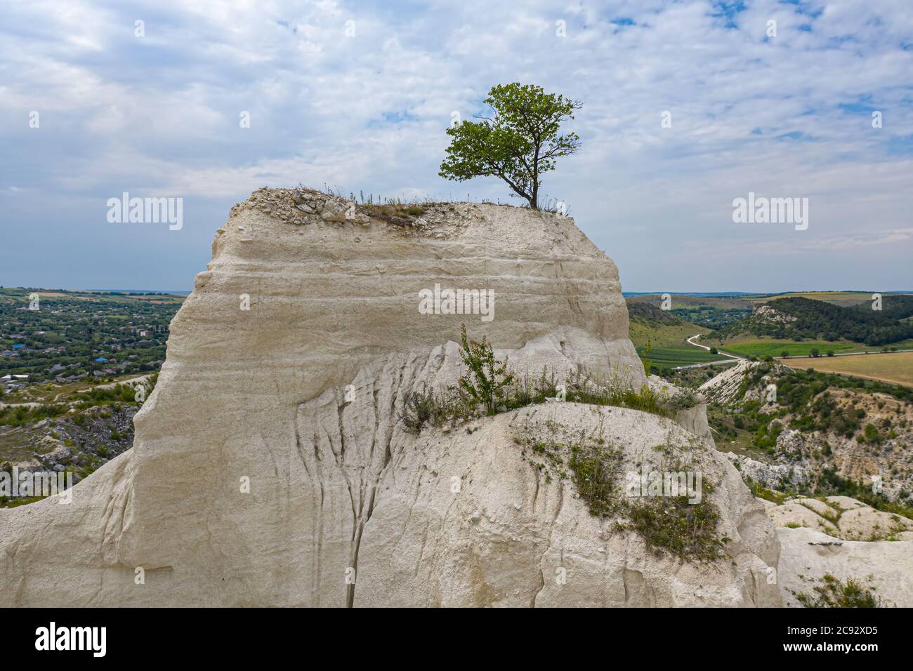 Lonely tree at limestone quarry in Moldova Stock Photo - Alamy