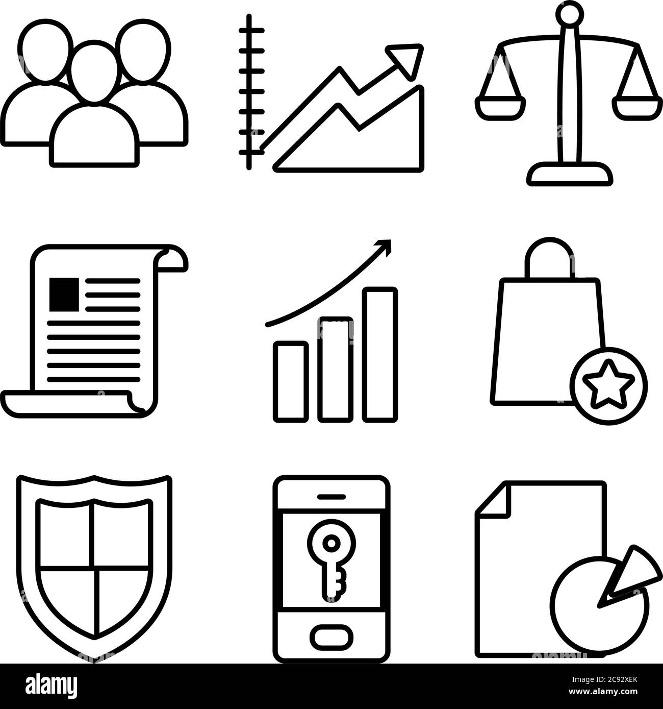 icon set of shield and marketing concept over white background, line ...