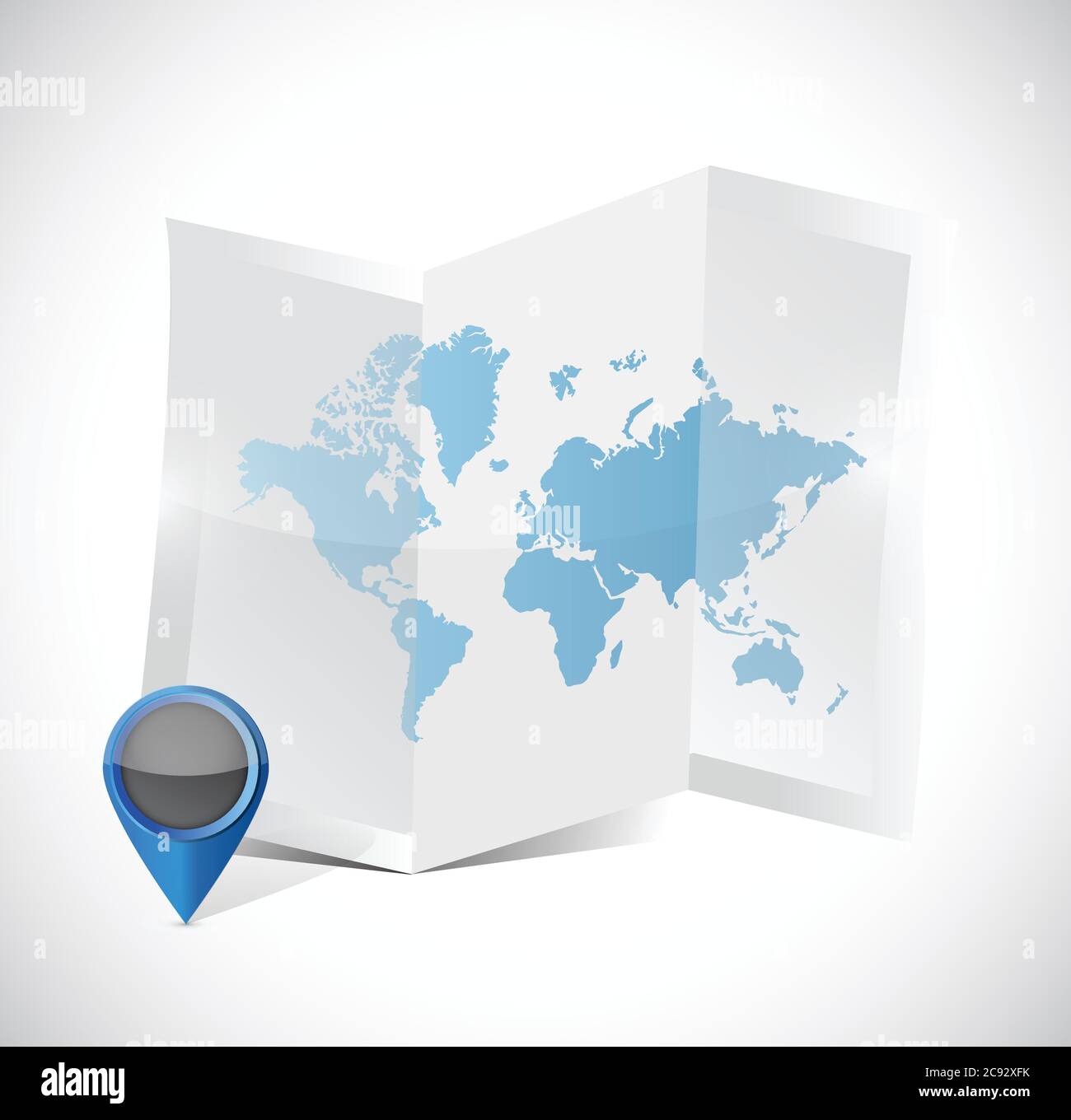 Trifold world map and pointer illustration design over a white ...
