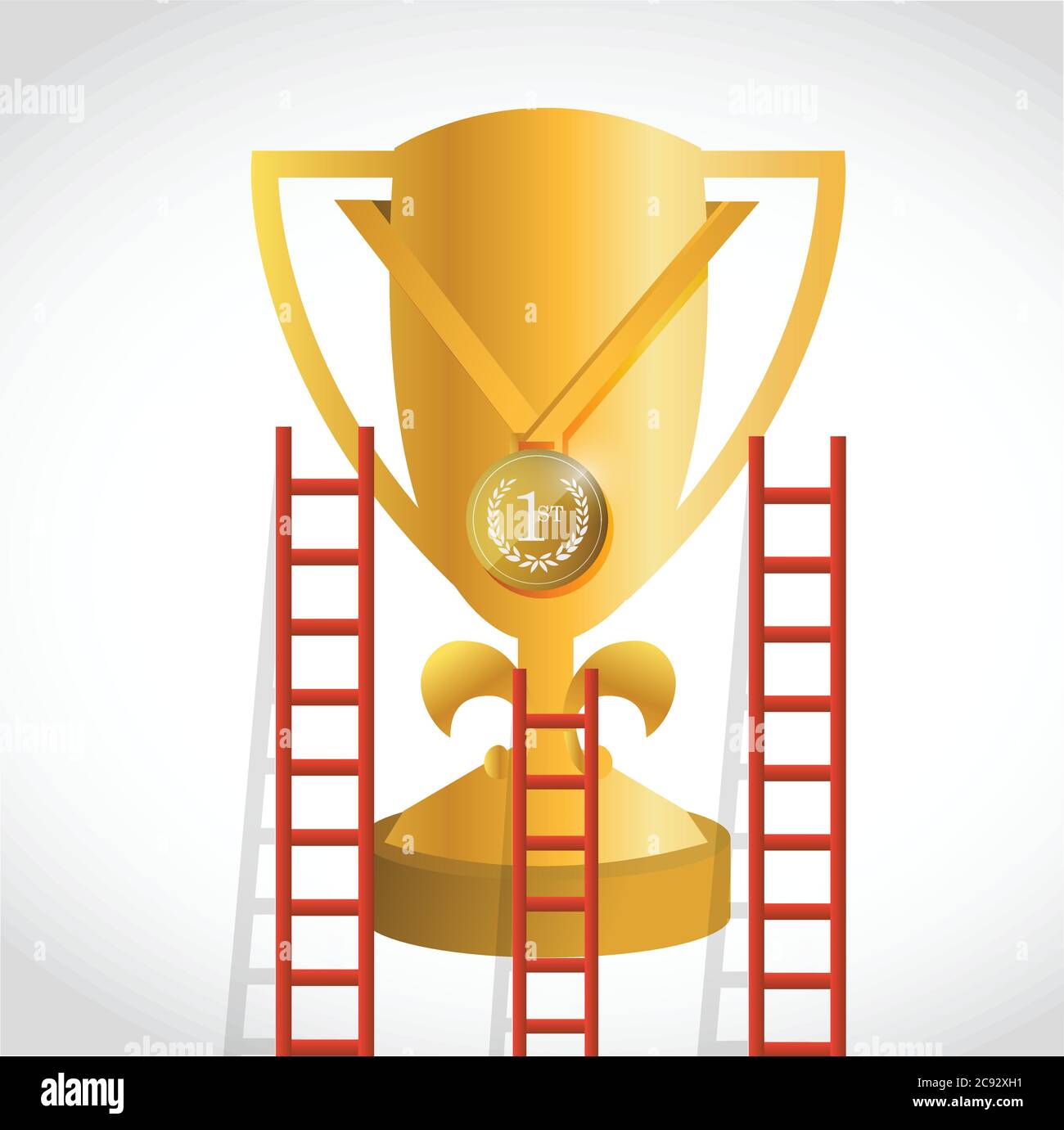 Ladders to a gold trophy illustration design over a white background ...