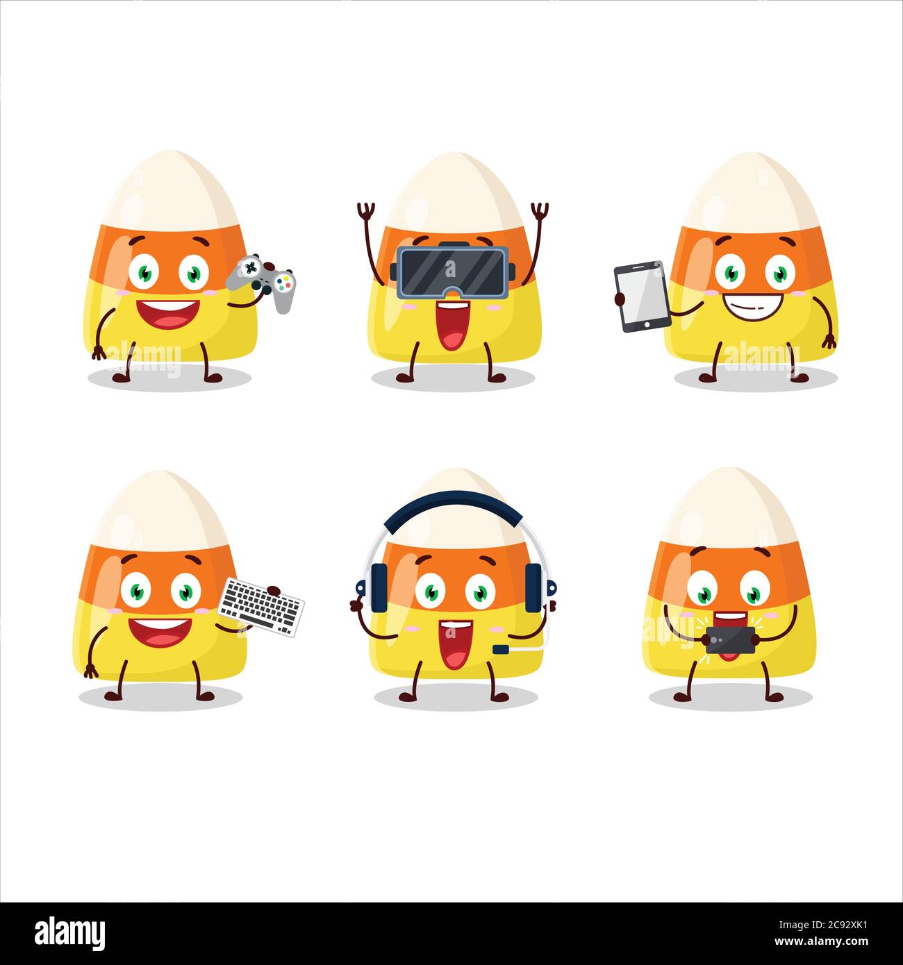 Candy corn cartoon character are playing games with various cute ...